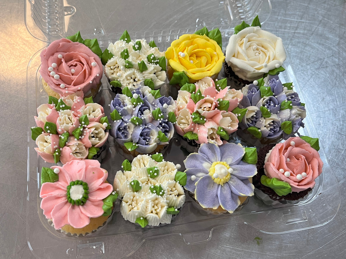 Mini Vanilla Floral Cupcakes (1 Dozen)– Butter Baked Goods